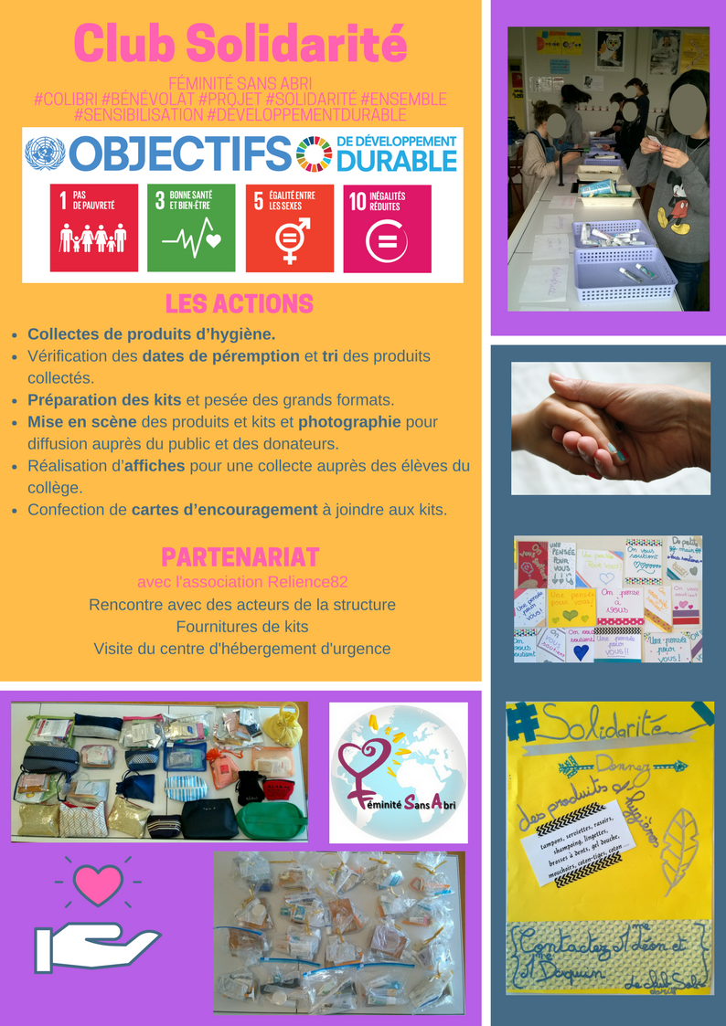 Club Solidarité d'un Collège en Action - Féminité Sans Abri